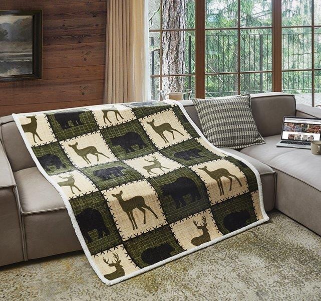 Checker Forest Green Flannel Sherpa Throw | Cabin Place – The Cabin Place