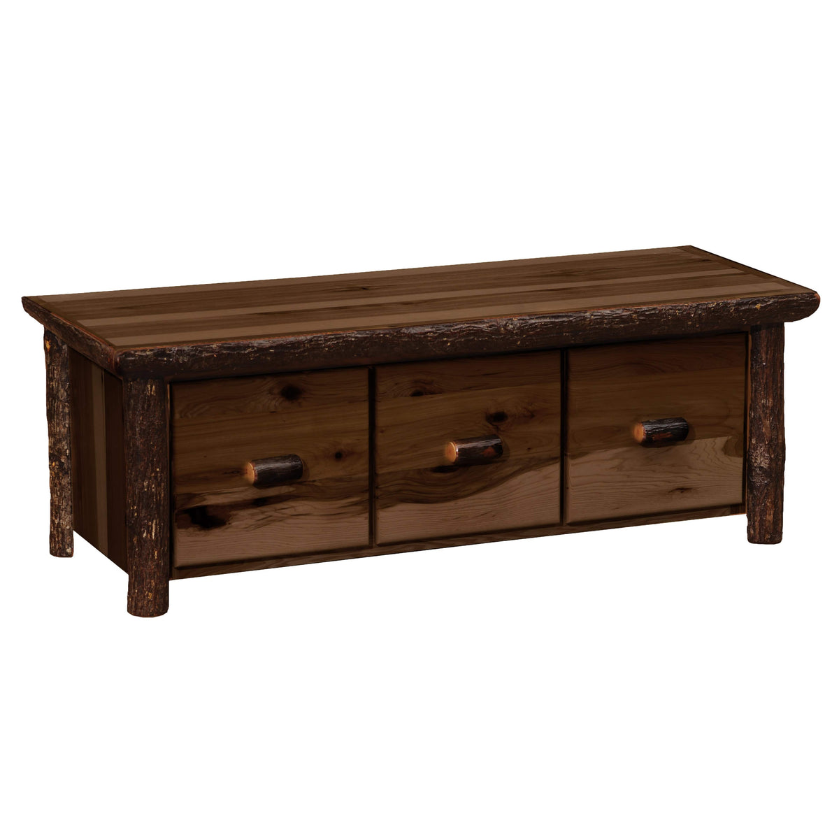 Hickory Log Three Drawer Coffee Table – The Cabin Place