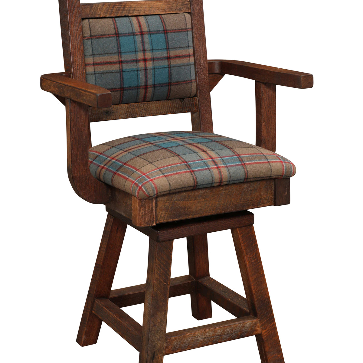 Barnwood Colonial Swivel Counter Stool With Arms – The Cabin Place