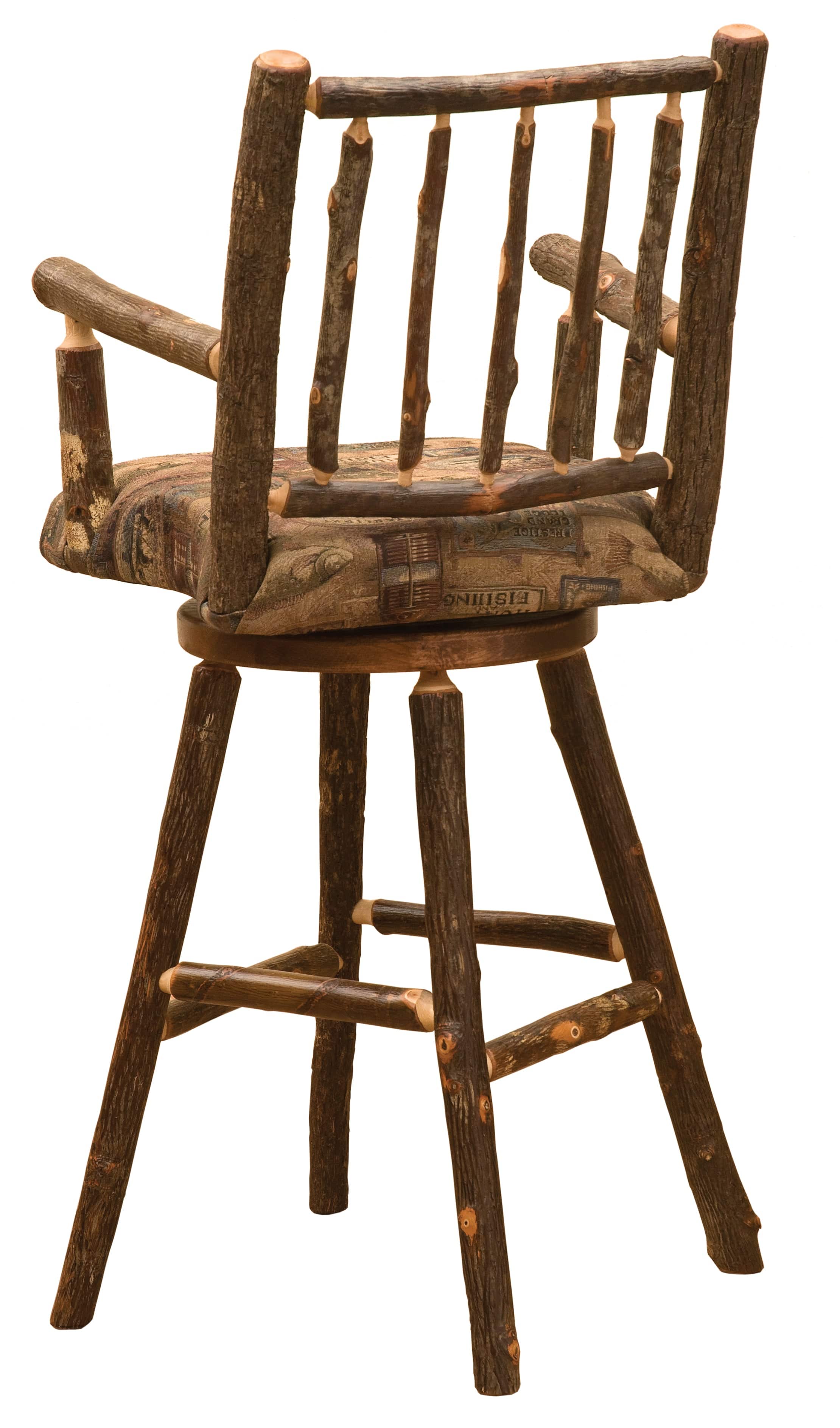 Hickory Log Spoke Back Swivel Counter Stool With Arms – The Cabin Place