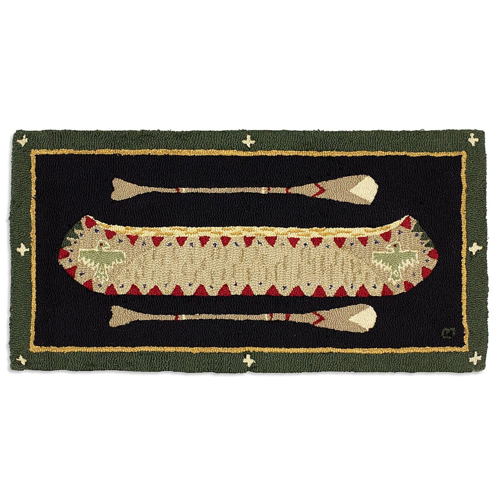 Green Canoe Hooked Wool Throw Rug | Cabin Place