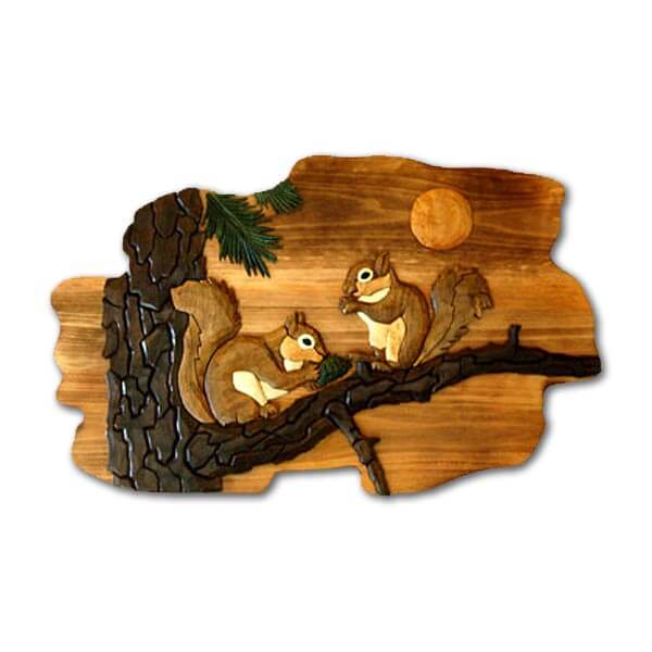 Intarsia Squirrels Wood Wall Art | Cabin Place