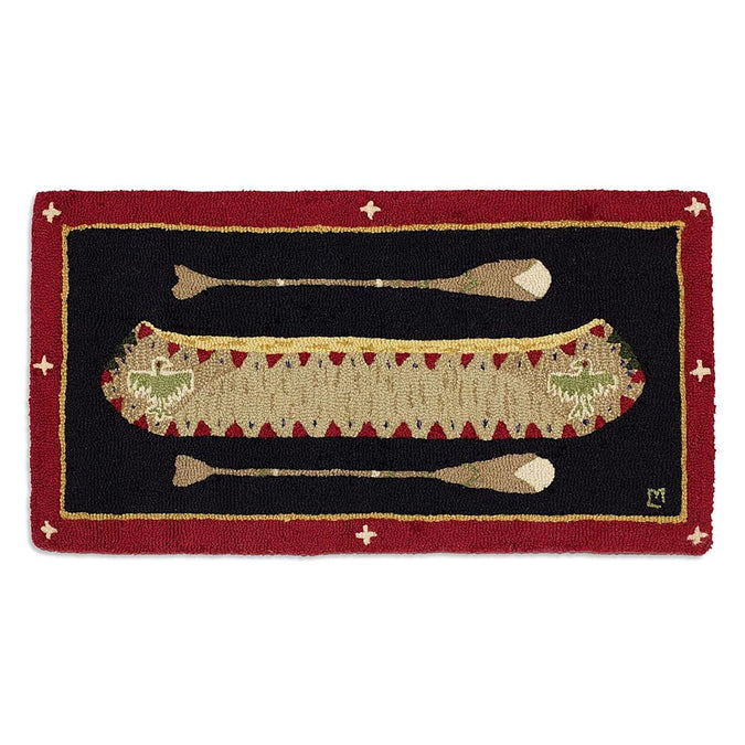 Red Canoe Hooked Wool Throw Rug | Cabin Place – The Cabin Place